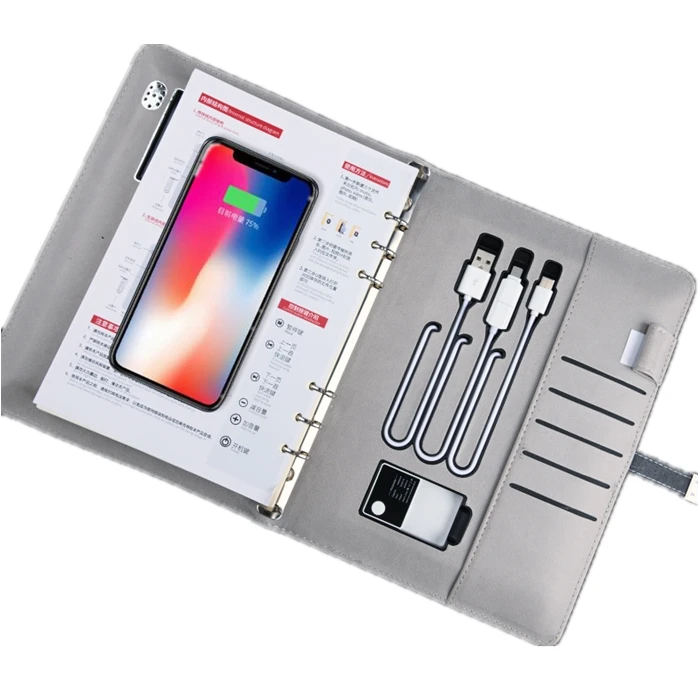 Custom Rechargeable Wireless Charging PU Journal 8000 mAh Powerbank ...