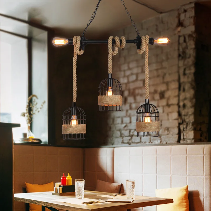 Loft Industrial Hemp Rope Pendant Light Farmhouse Kitchen Lighting ...