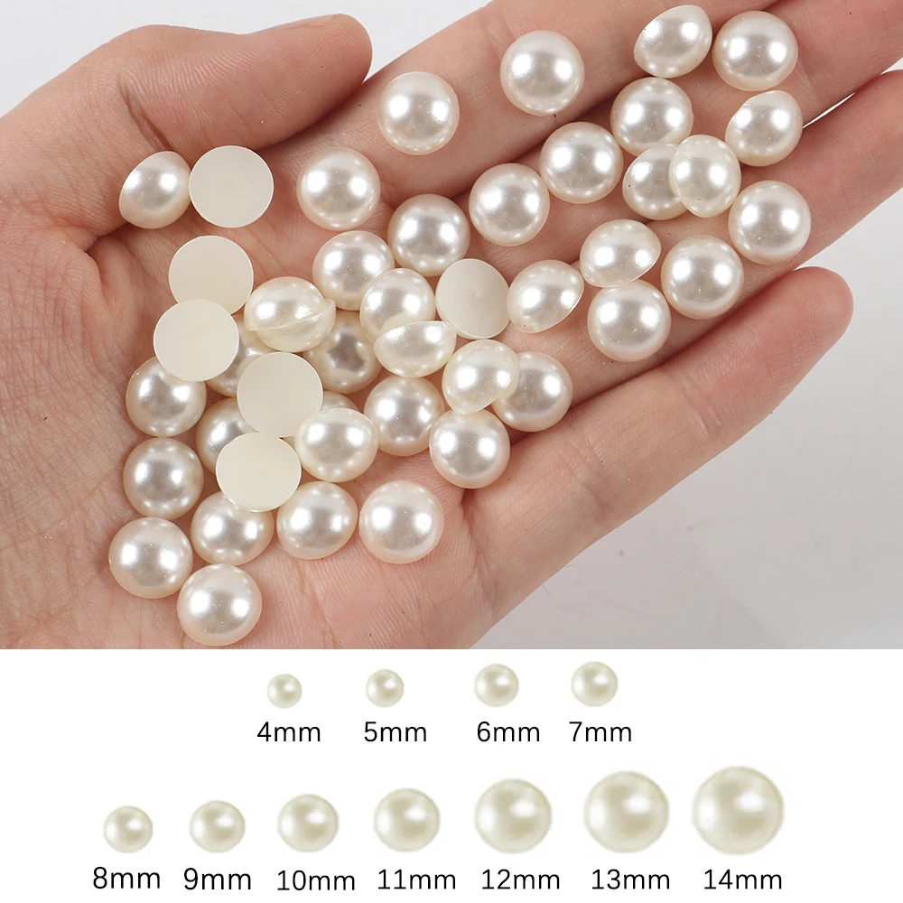 Off White Beige Half Round Flat back Pearls mix sizes 2 3 4 5 6 8 10 ...