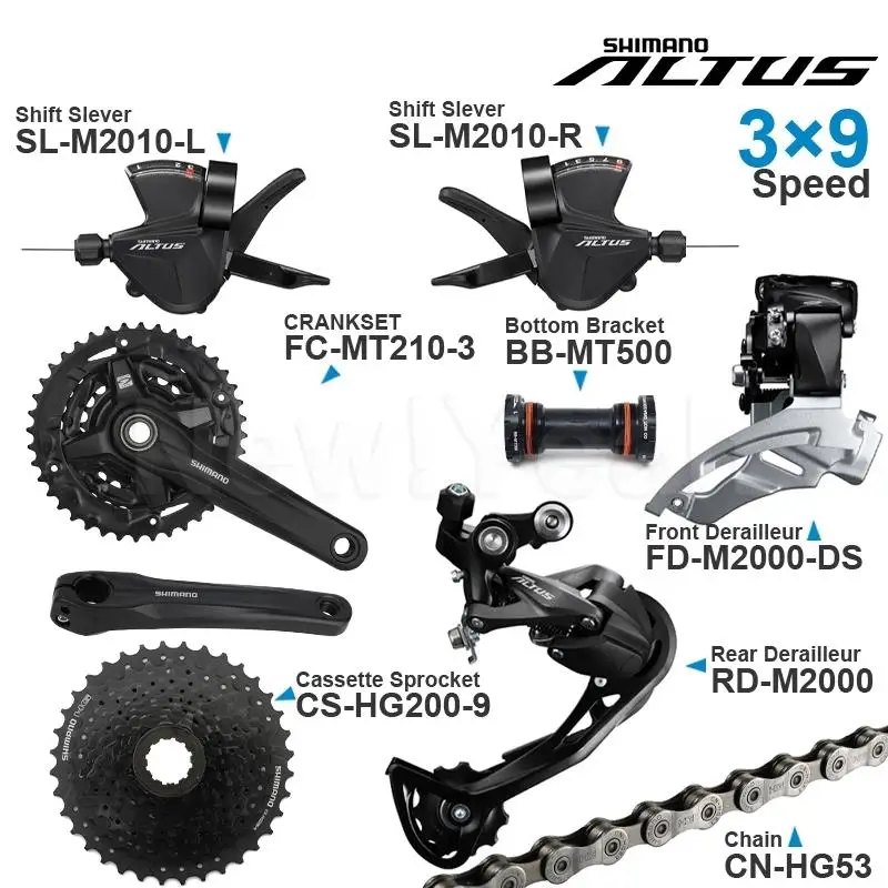 Shimano Altus 카세트 스프로킷 BB 오리지널 그룹셋, M2010 시프터 체인, M2000 전방 및 후방 변속기 ...
