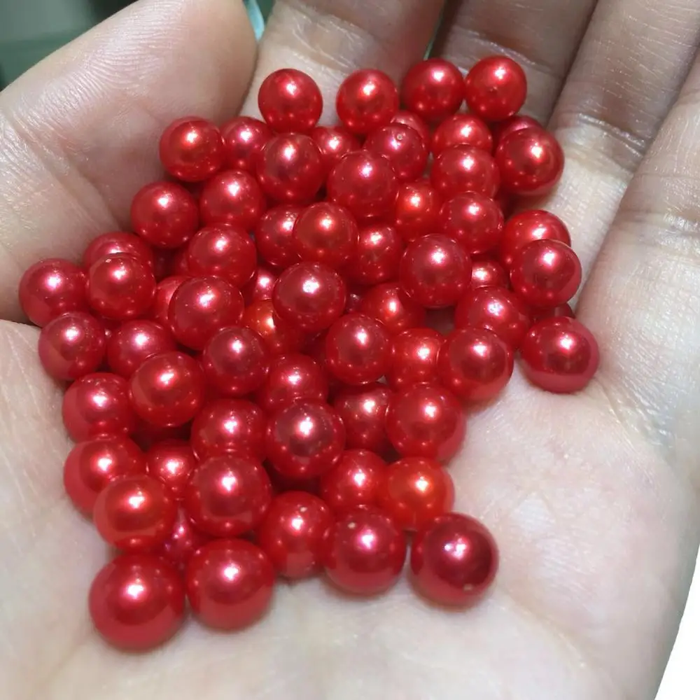 Red Pearls 6-8mm Round Real Red Freshwater Oyster Loose Pearls Green ...
