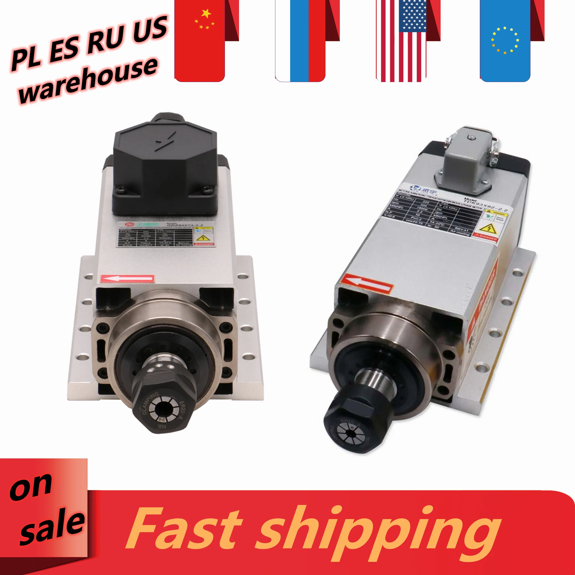 CNC Machine Tool Spindle 2200w 2.2kw 24000RPM 4 x ceramics bearings air cooling spindle motor 3 ...