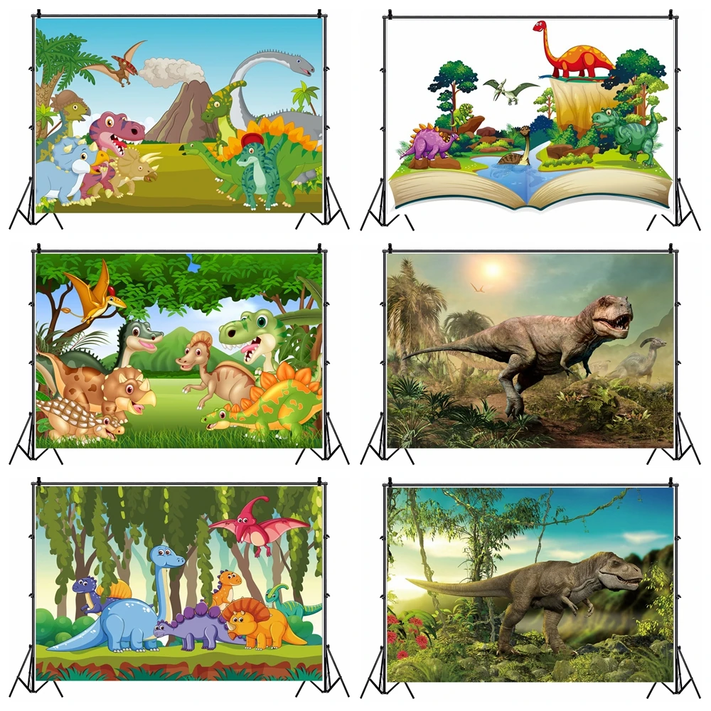 Laeacco Baby Birthday Backdrops Cartoon Jurassic World Jungle Dinosaur ...