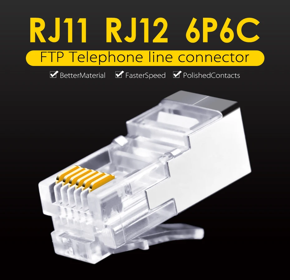 RJ11-RJ12-6P6C-Telephone-Line-Connector-Gold-plated-FTP-Phone-Long-Body-Crystal-Head-Modular ...