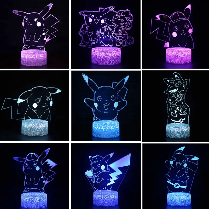 led light 3D Led Anime Lamp 3D Pokemon Pikachu Happy desk lamp RGB Base ...