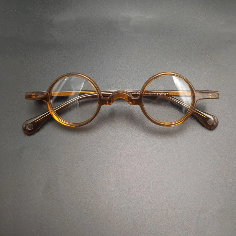 Vintage transparent brown small round frame acetate myopia prescription ...
