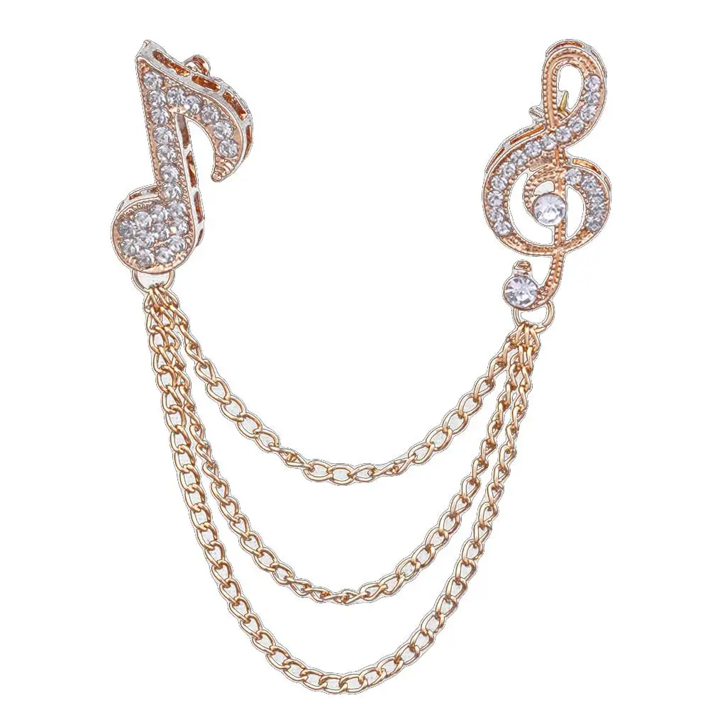 Unisex Men Women Rhinestone Musical Note Chain Tassel Brooch Pin Suit ...