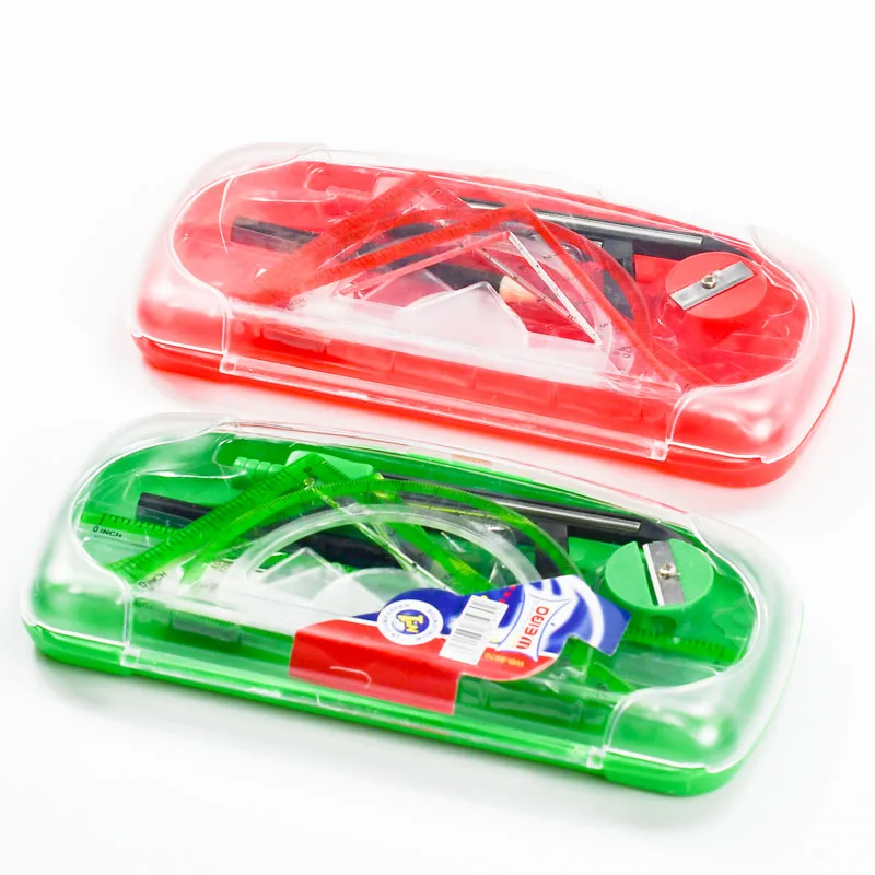 8pcs/ set compass plastic Geometry Protractor Drawing School Eraser ...