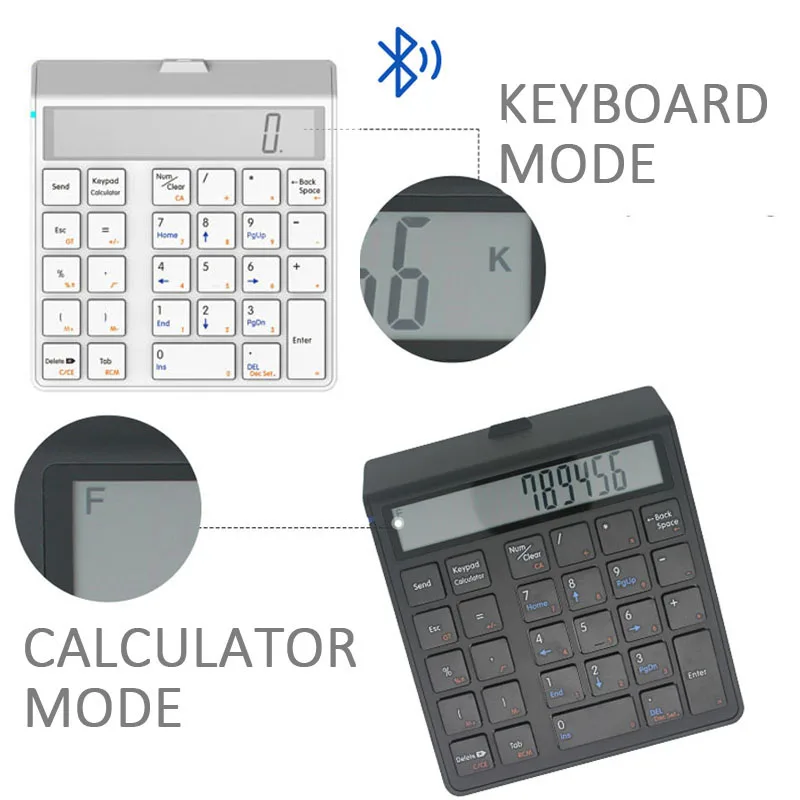 Bluetooth Keyboard Numeric Keypad 2 in 1 Wireless Electronic Caculator ...