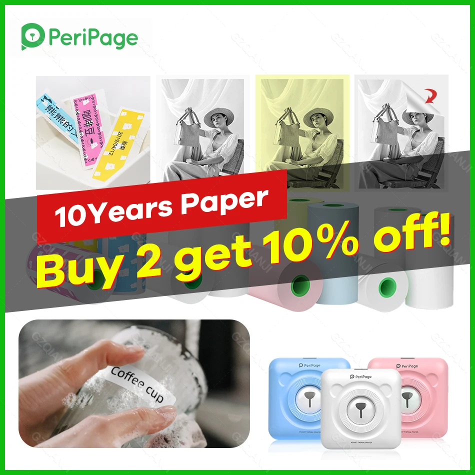 Peripage A6 Papers Rolls Official Sticker Label Notes Photo Thermal ...