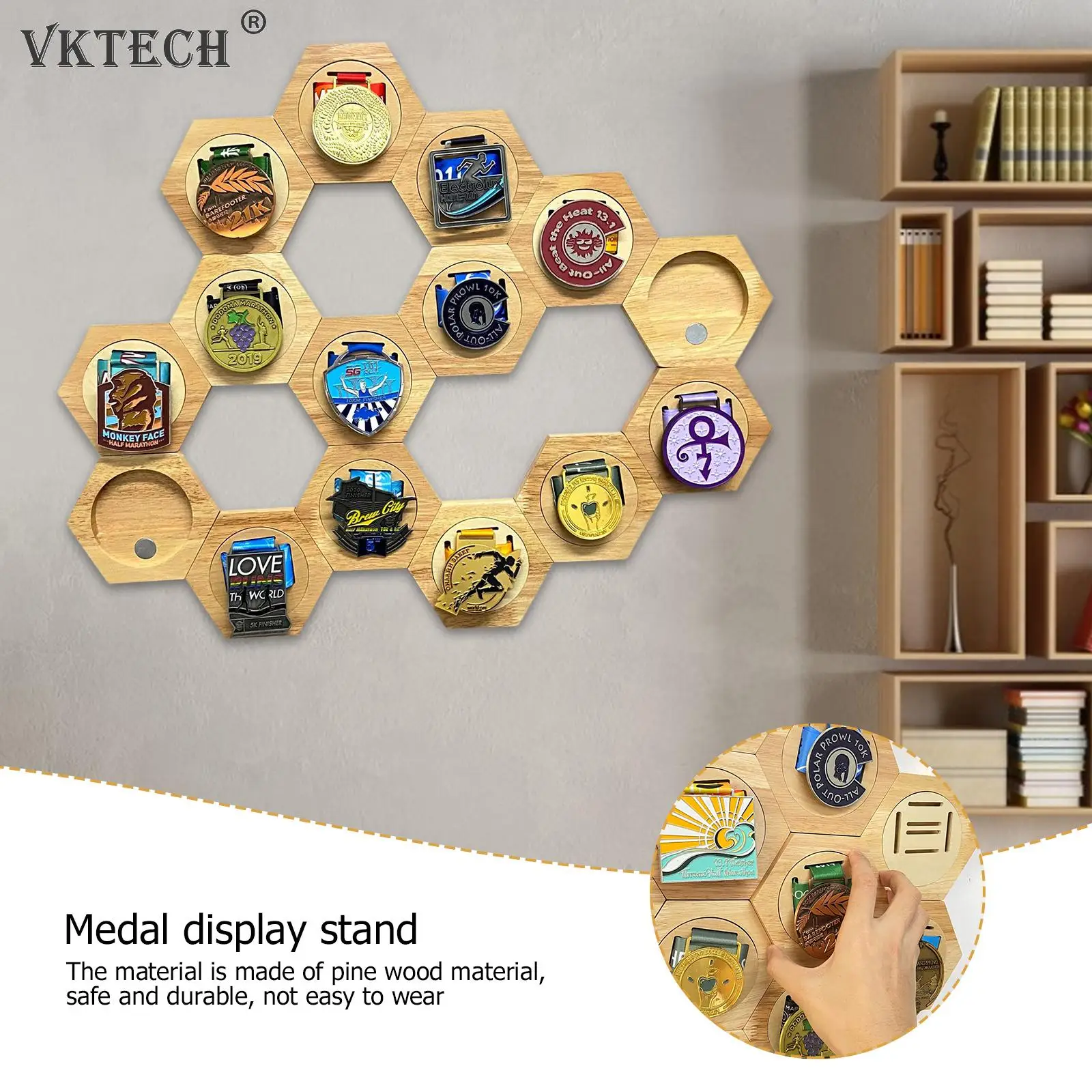 1/6pcs Wooden Medal Display Hanger Racks Hexagon Honeycomb, 45% OFF