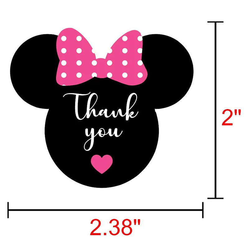 Minnie Thank You Stickers 2.38 x 2 inch Mickey Mouse Ears Head Labels ...