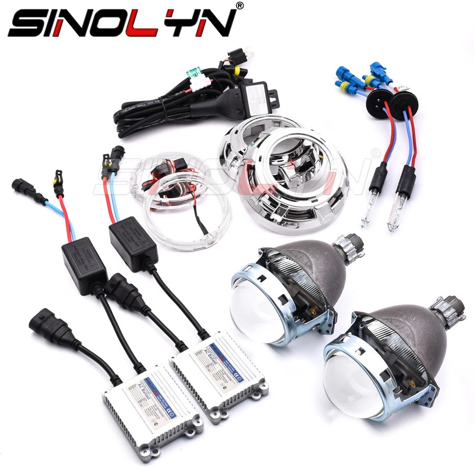 Sinolyn Bi-xenon Angel Eyes Full Kit Headlight Lenses 3.0 HID Projector Lens For H1 H4 H7 H11 ...