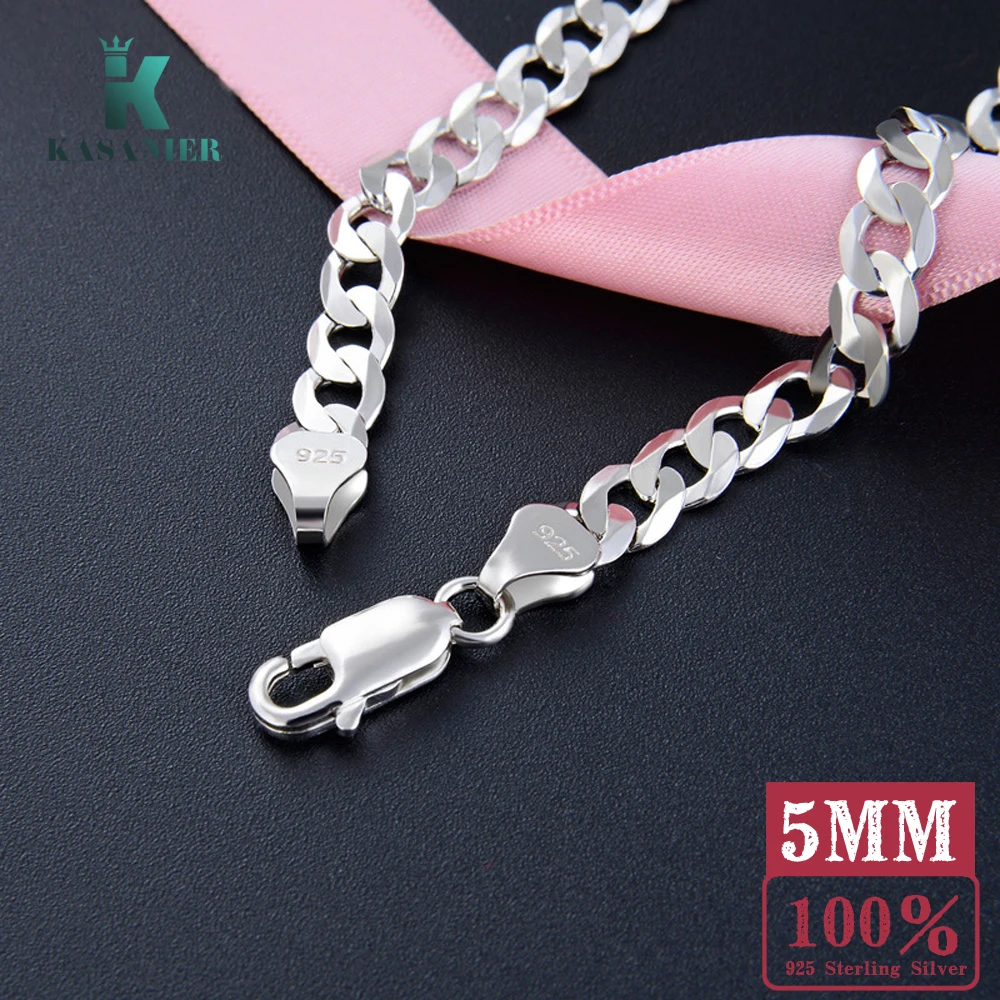 KASANIER 패션 925 스털링 실버 팔찌 남자 5MM 링크 체인 팔찌 팔찌 팔찌 Pulseira 남자 쥬얼리 액세서리|체인목걸이| - AliExpress