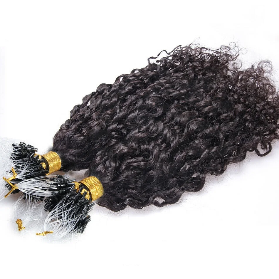 Curly Micro Loop Human Hair Extension Pre Bonded Brazilian Remy Hair ...