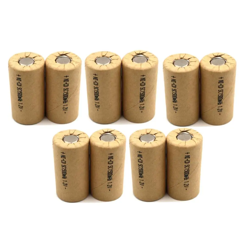 10pcs sc1500mah 1.2v bateria recarregável ni cd taxa de alta descarga 10c para bateria de ...