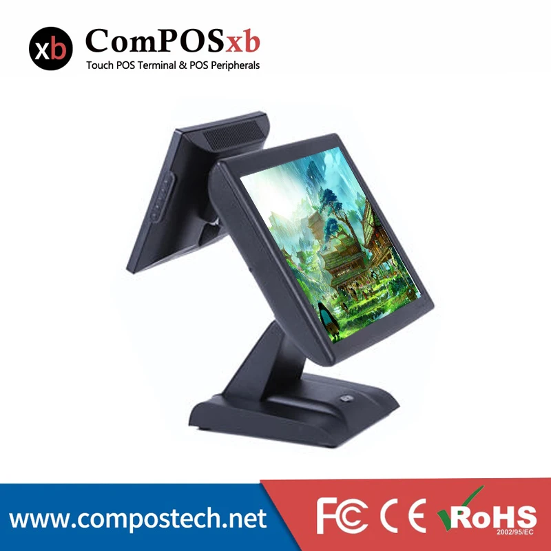 Factory price POS terminal 15 inch resistive touch screen dual screen ...