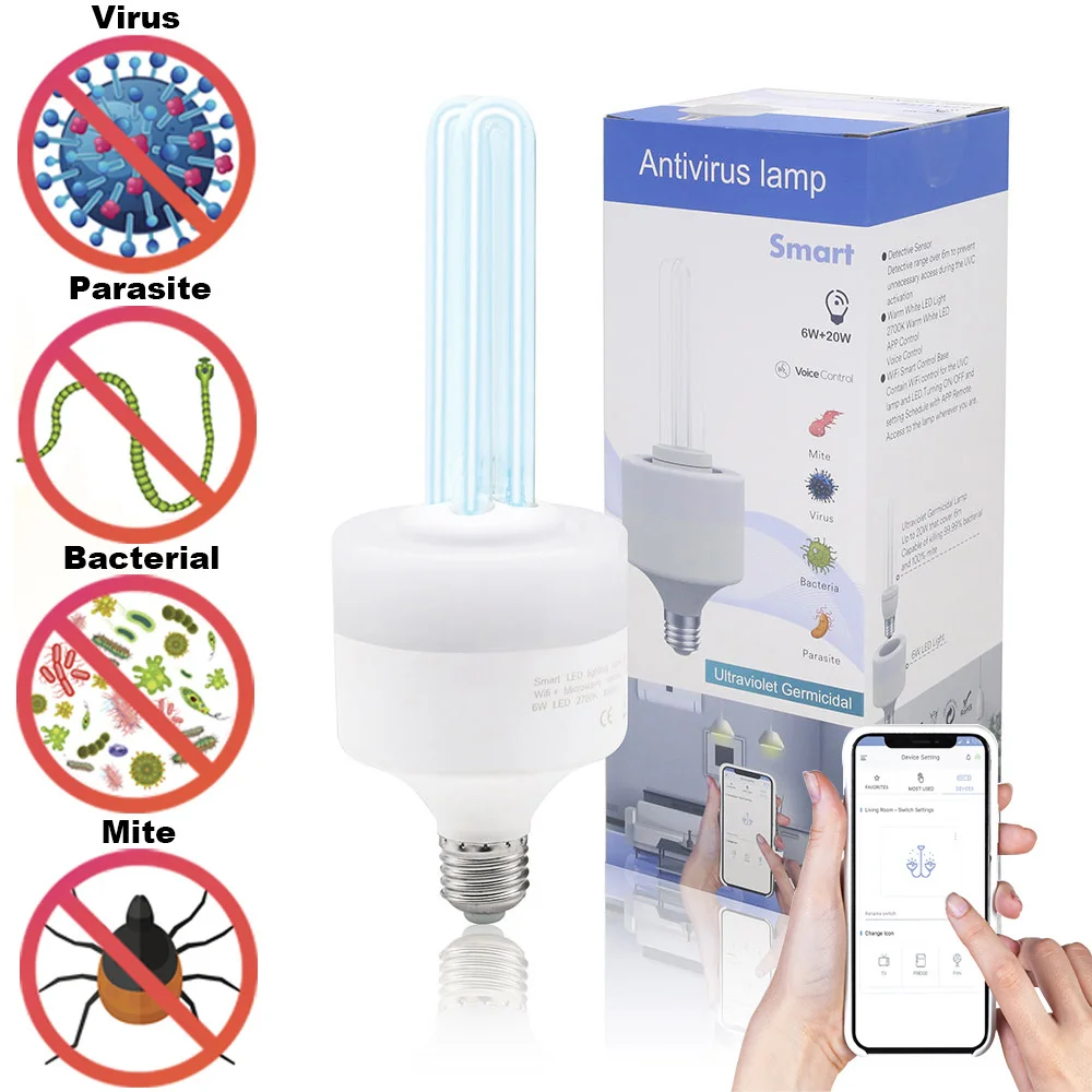 TUYA Lámpara inteligente de desinfección germicida con WIFI, bombilla de luz UVC de 6W ...