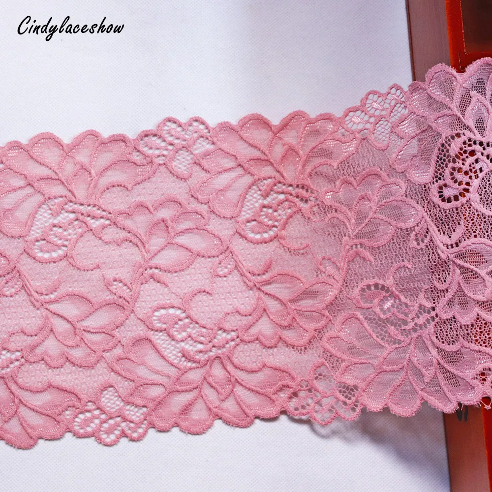 2 Yards 17.5 cm Wide Dark Pink Stretch Lace Trim Ribbon Leaves Elastic ...