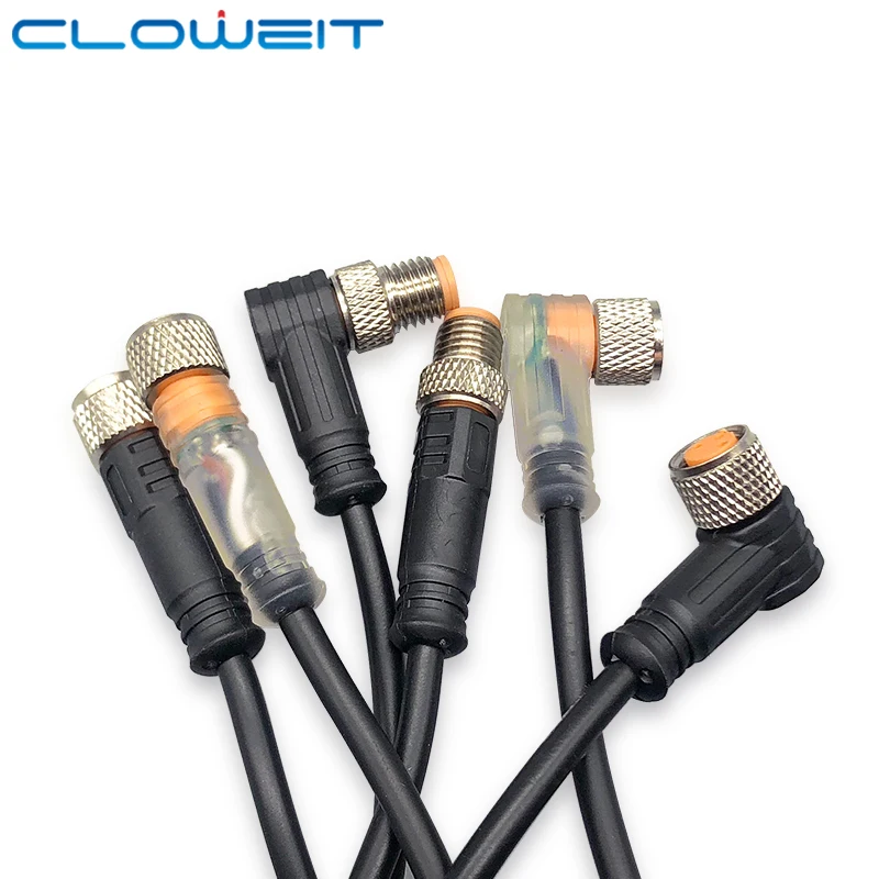 M8 3 4 pins PVC LED sensor cable connector Type A 2m Screw connect ...