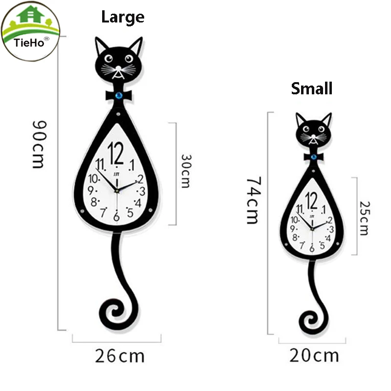 Black And White Cat Cartoon Clock