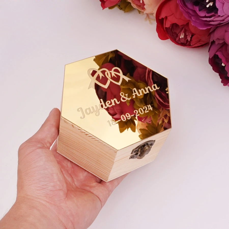 Custom Acrylic Mirror Cover Hexagon Wooden Gift Box Personalized ...
