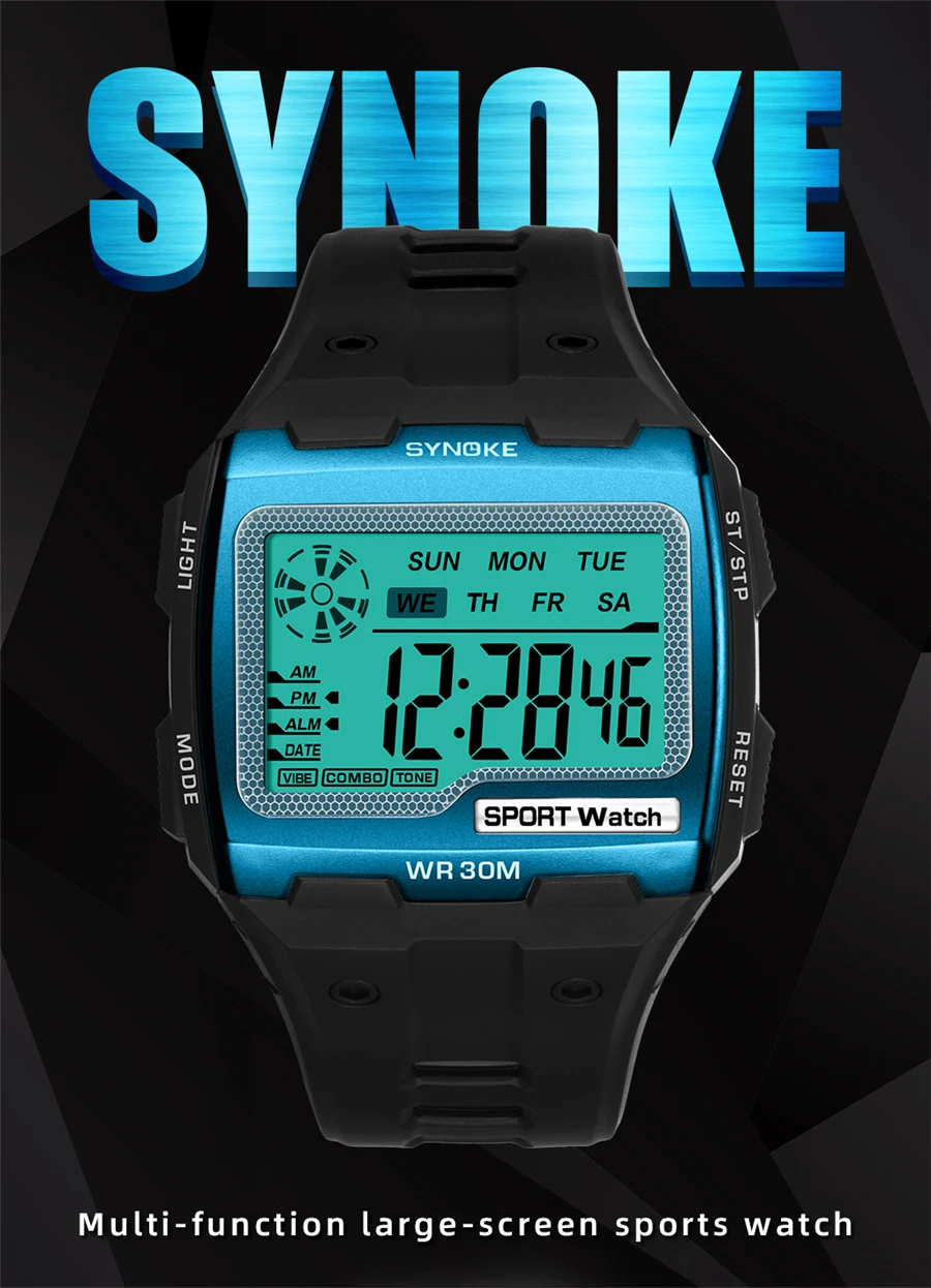 SYNOKE Men Digital Watches New Arrival Big Square Dial Alarm Week ...