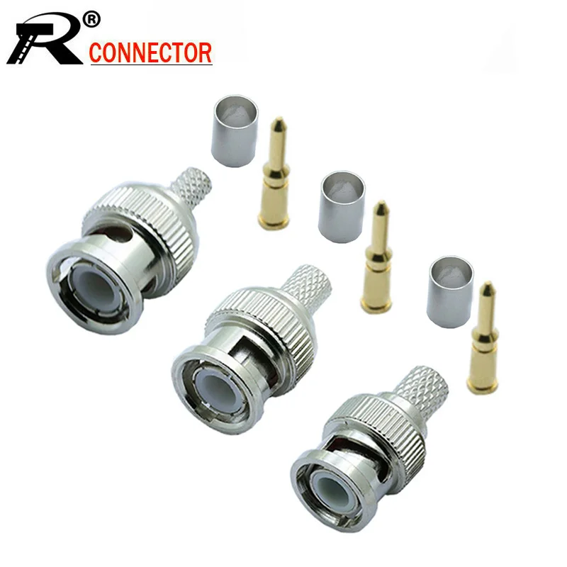 10pcs/lot BNC Male Crimp Type Connector for CCTV Systems Female Coupler ...