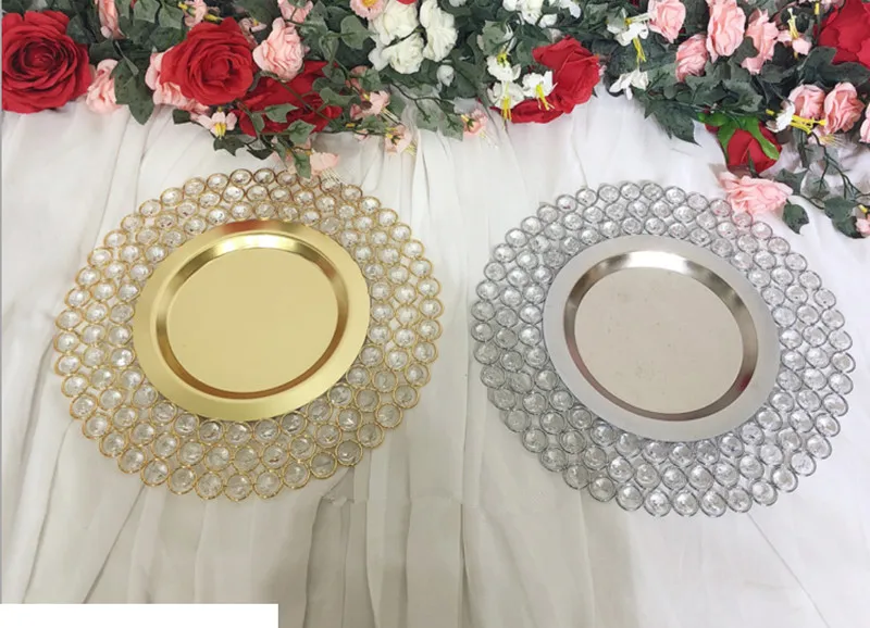 Wholesale 2pcs/lot Crystal Metal Dinner Plates With Shinny Acrylic Bead ...