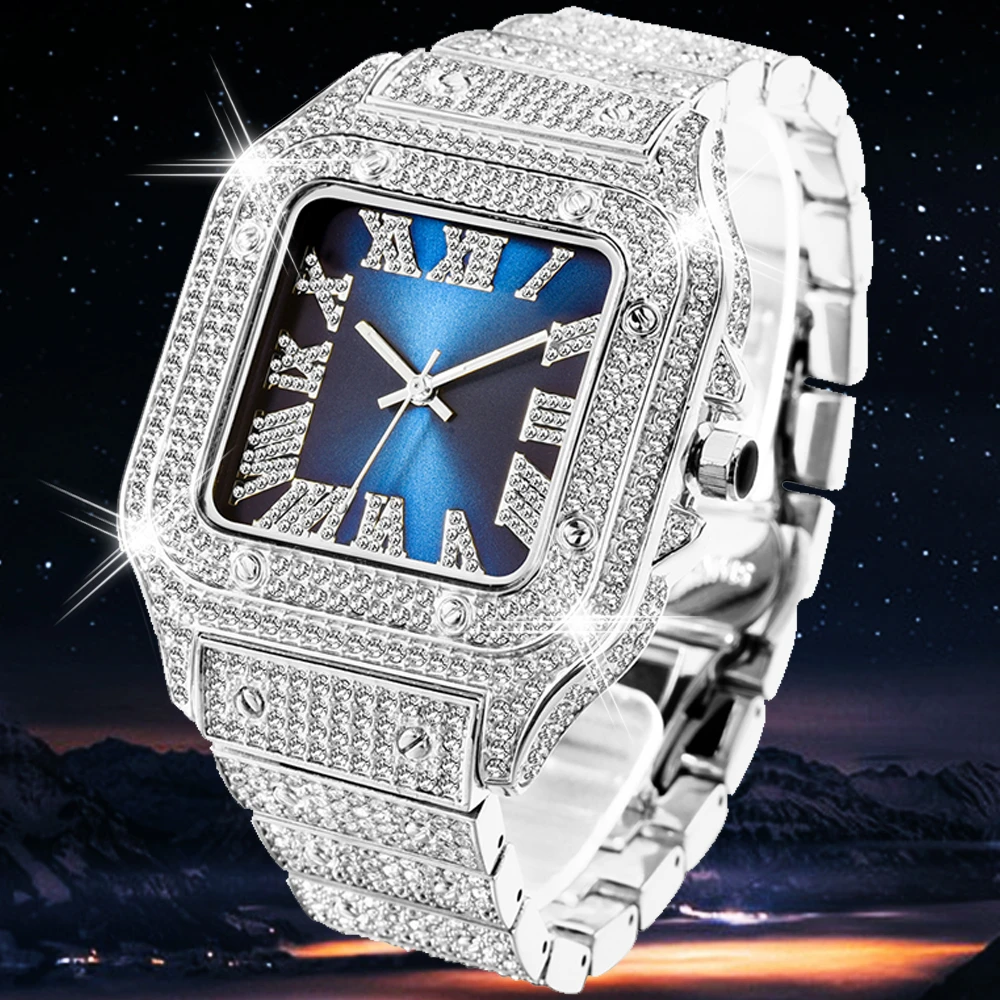 Full Bling Iced Out Watch For Men Hip Hop Rapper Quartz Mens Watches ...