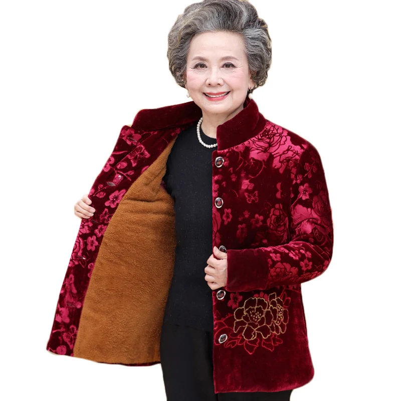 2022 New Middle-aged Old People Winter Jackets Gold Velvet Cotton Parka ...