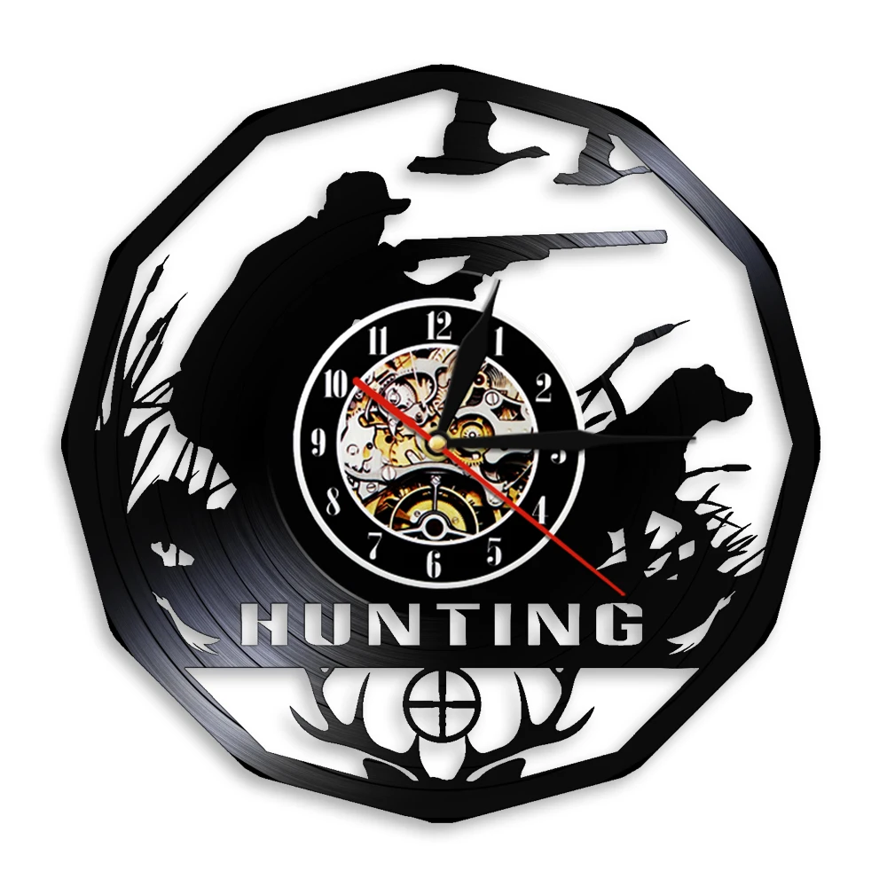 Hunting Vinyl Record Wall Clock Wildlife Woodland Animals Deer Hunter ...