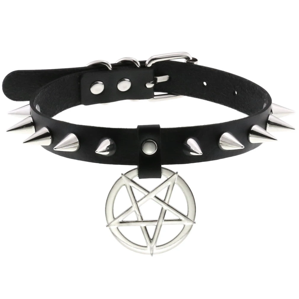 Spike Punk Choker Collar For Girl Goth Pentagram Necklace Emo Neck Strap Cosplay Chocker Gothic ...
