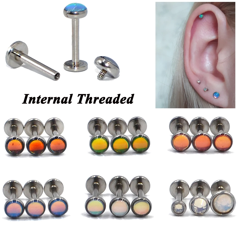 2PCS 16G New Internal Threaded Flash Film Glitter Gem Flat Back Labret ...