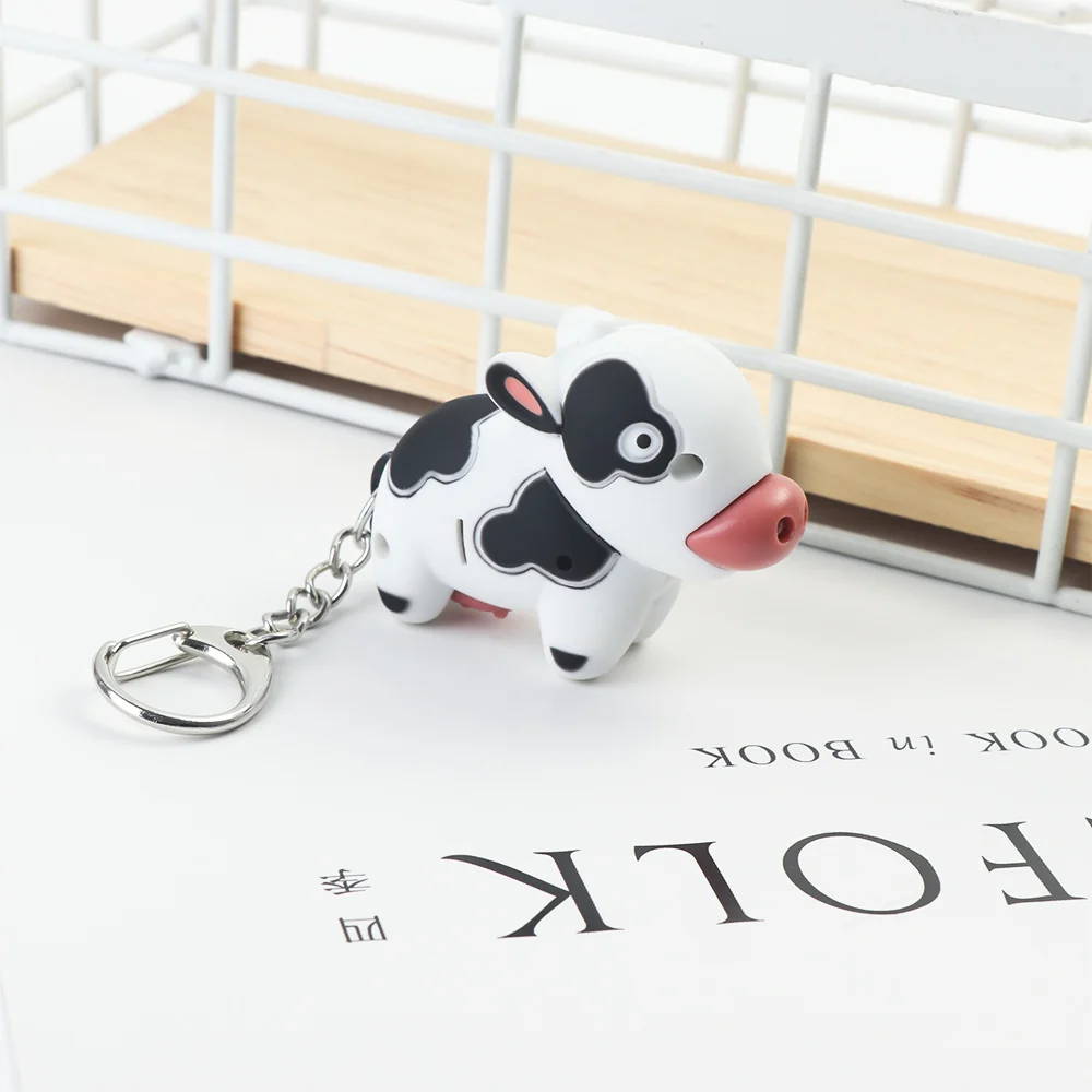 Cute Cow LED Keychain Little Cow Lights Luminous Vocal Key Chains Mini ...