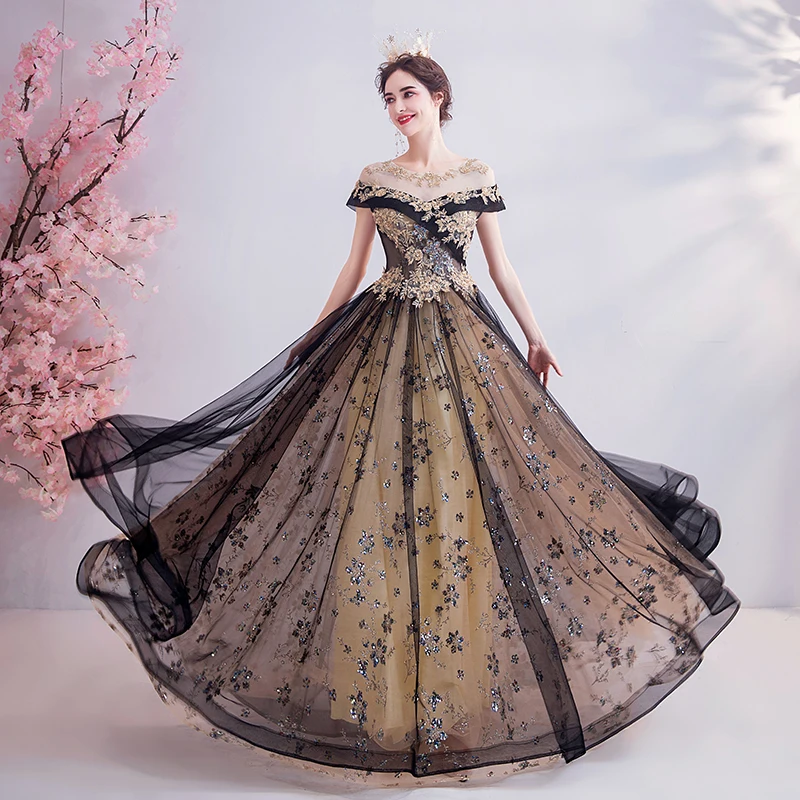 Luxury Baroque Black Golden Rococo Ball Gown Long Dress Vintage ...