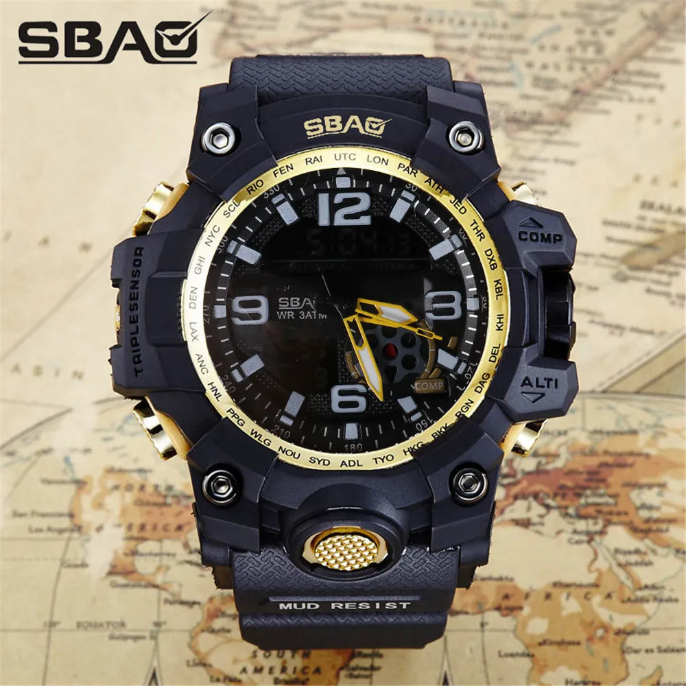 Модные спортивные цифровые часы SBAO часы светодиодный мужские ...