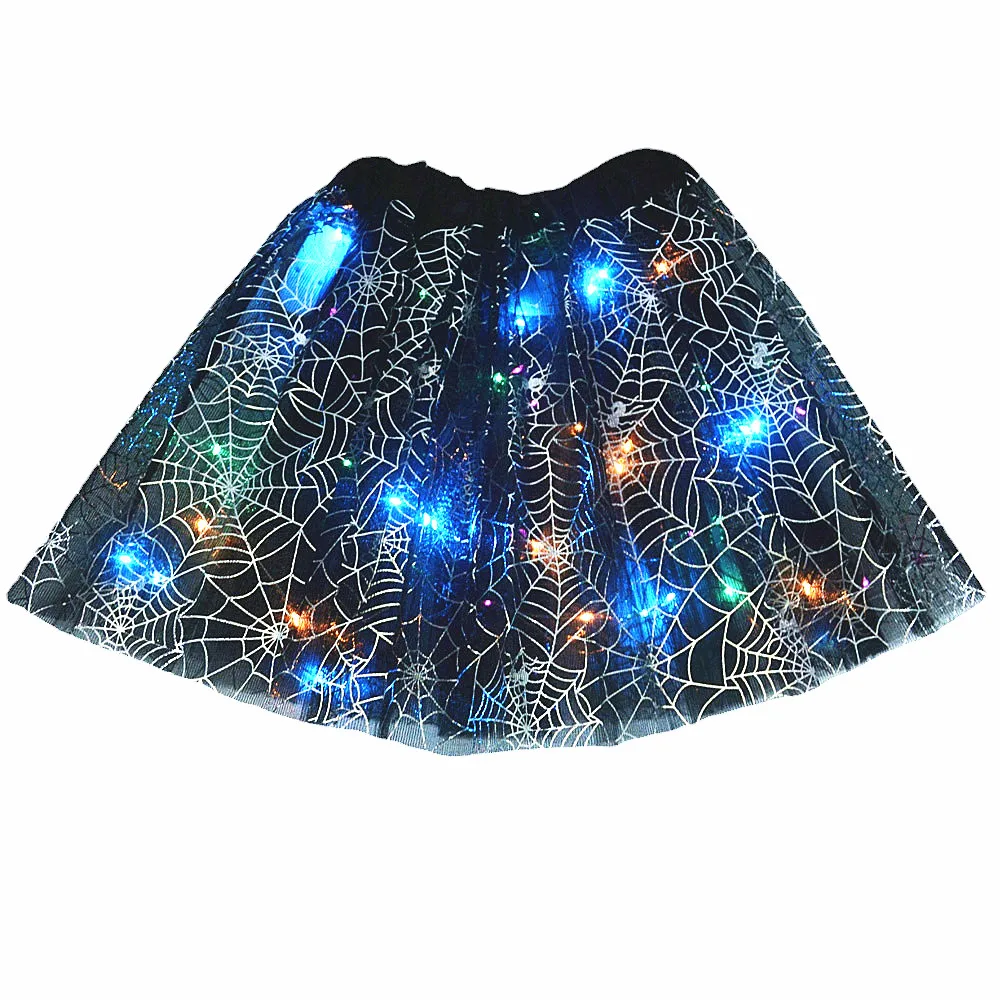 Horrible Scary LED Glowing Light Up Kids Girls Spider Web Cobweb Skirt ...