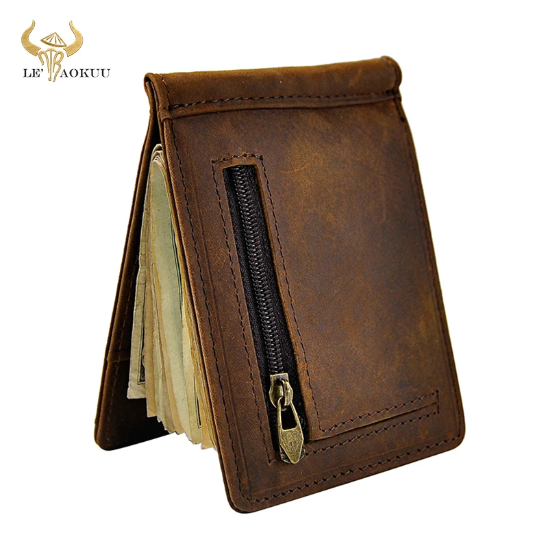 Male Genuine Leather Design Fashion Slim Wallet Front Pocket Money Clip ...