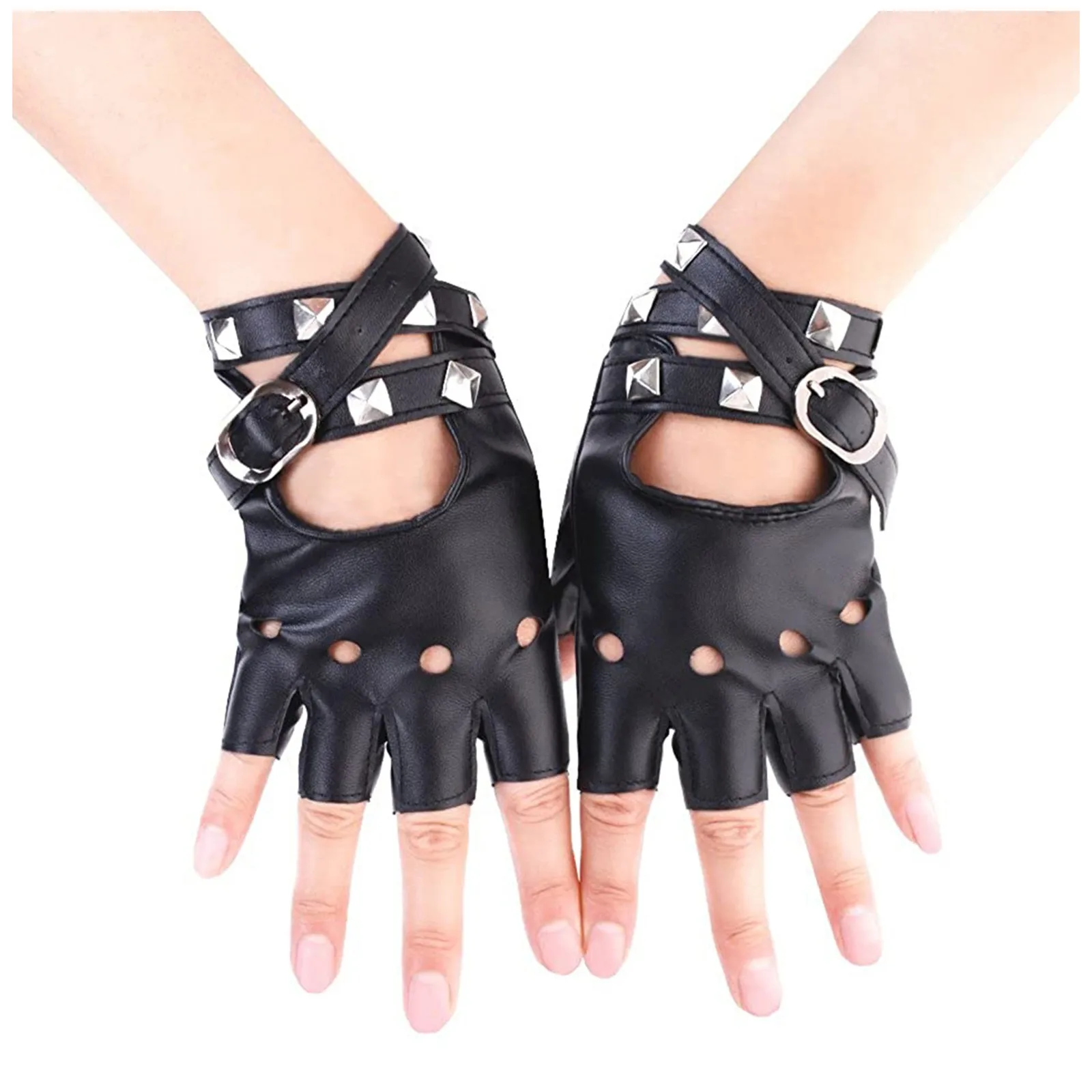 Guantes Unisex de cuero Pu con remaches para conducir, sin dedos, Motor ...