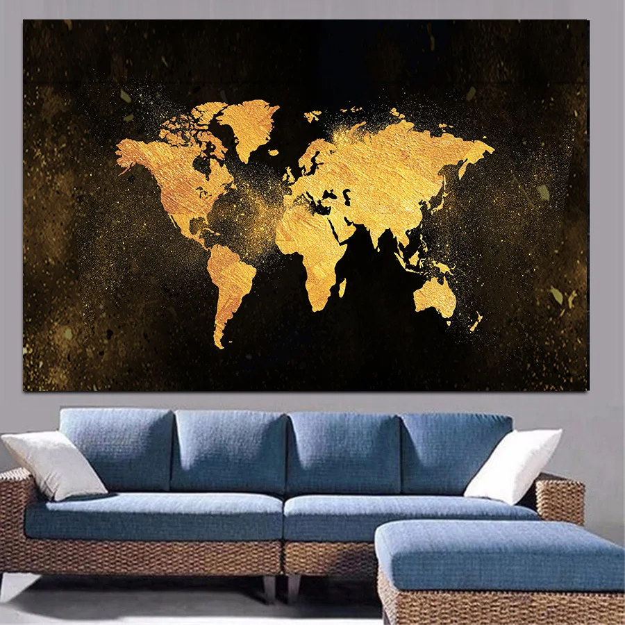 Gold map canvas Gold world map Business gift Decor for financial Stock ...