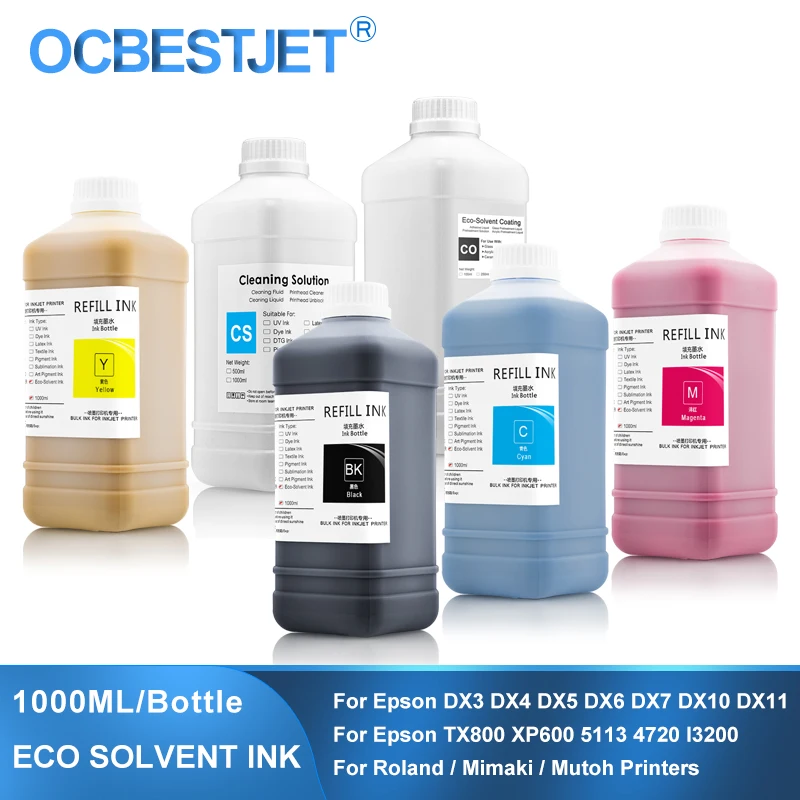 1000ML Eco-Solvent Ink For Epson/Roland/Mimaki/Mutoh DX4 DX5 DX6 DX7 ...