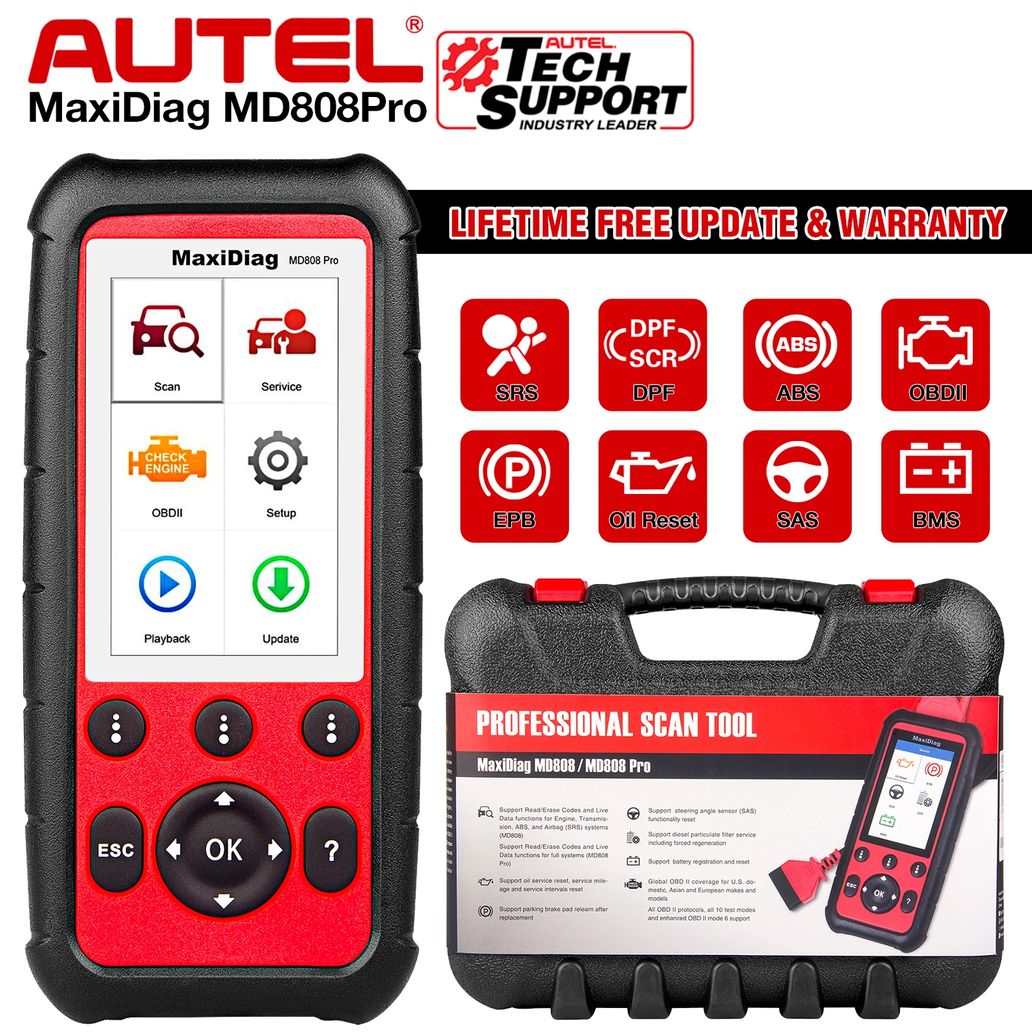 Autel MaxiDiag MD808 Pro OBD2 Auto Diagnostic Tool Scanner ABS SRS EPB ...