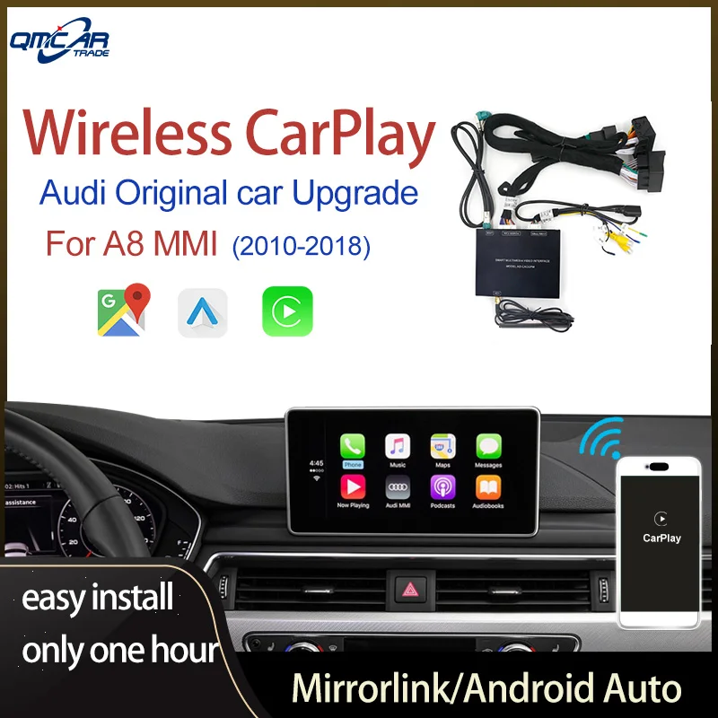 QMCAR Wireless Apple CarPlay for Audi A8 2010-2018 With Android Auto ...