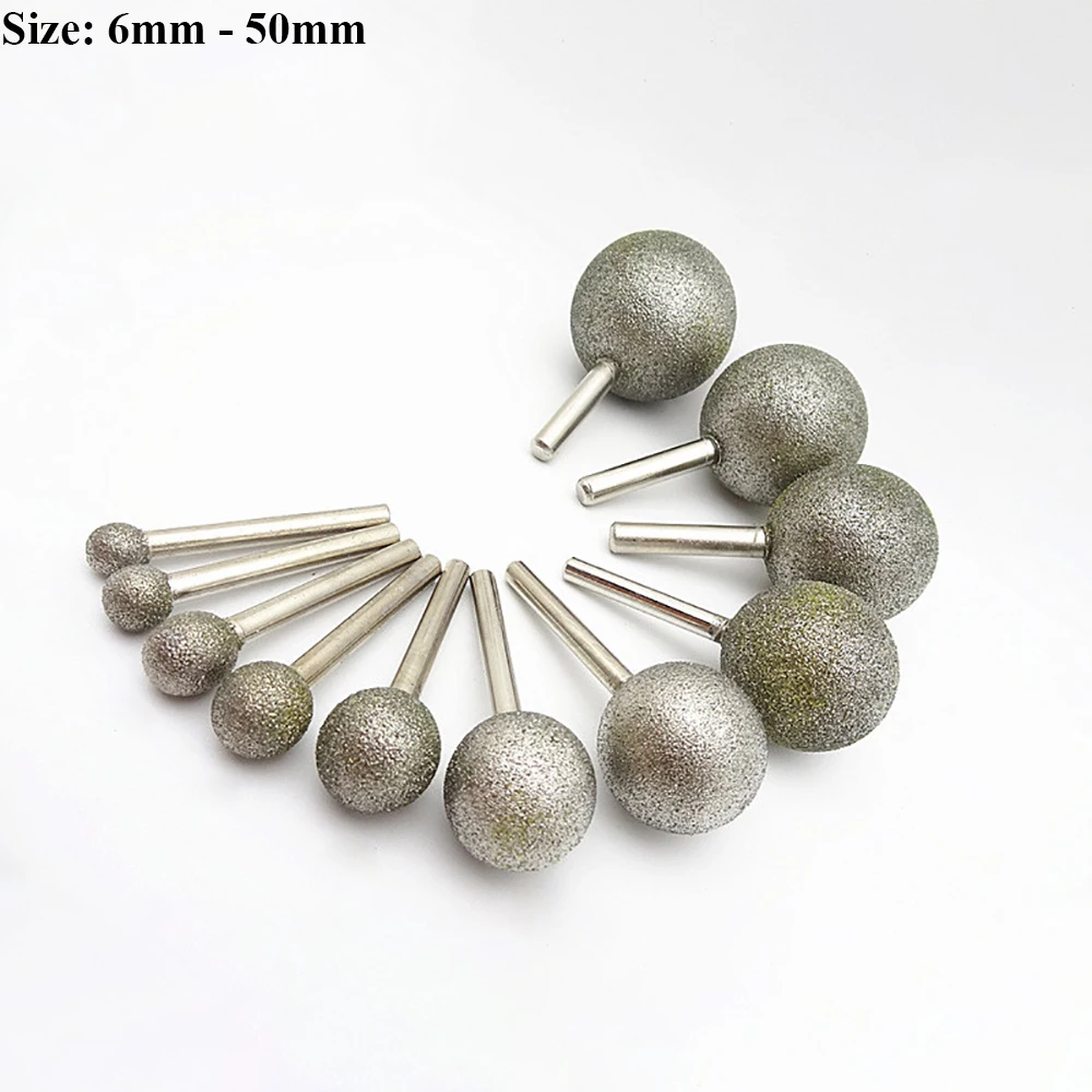 20mm-50mm Ball Round Diamond Burr Rotary Grinding Drill Bit 6/8mm Shank ...