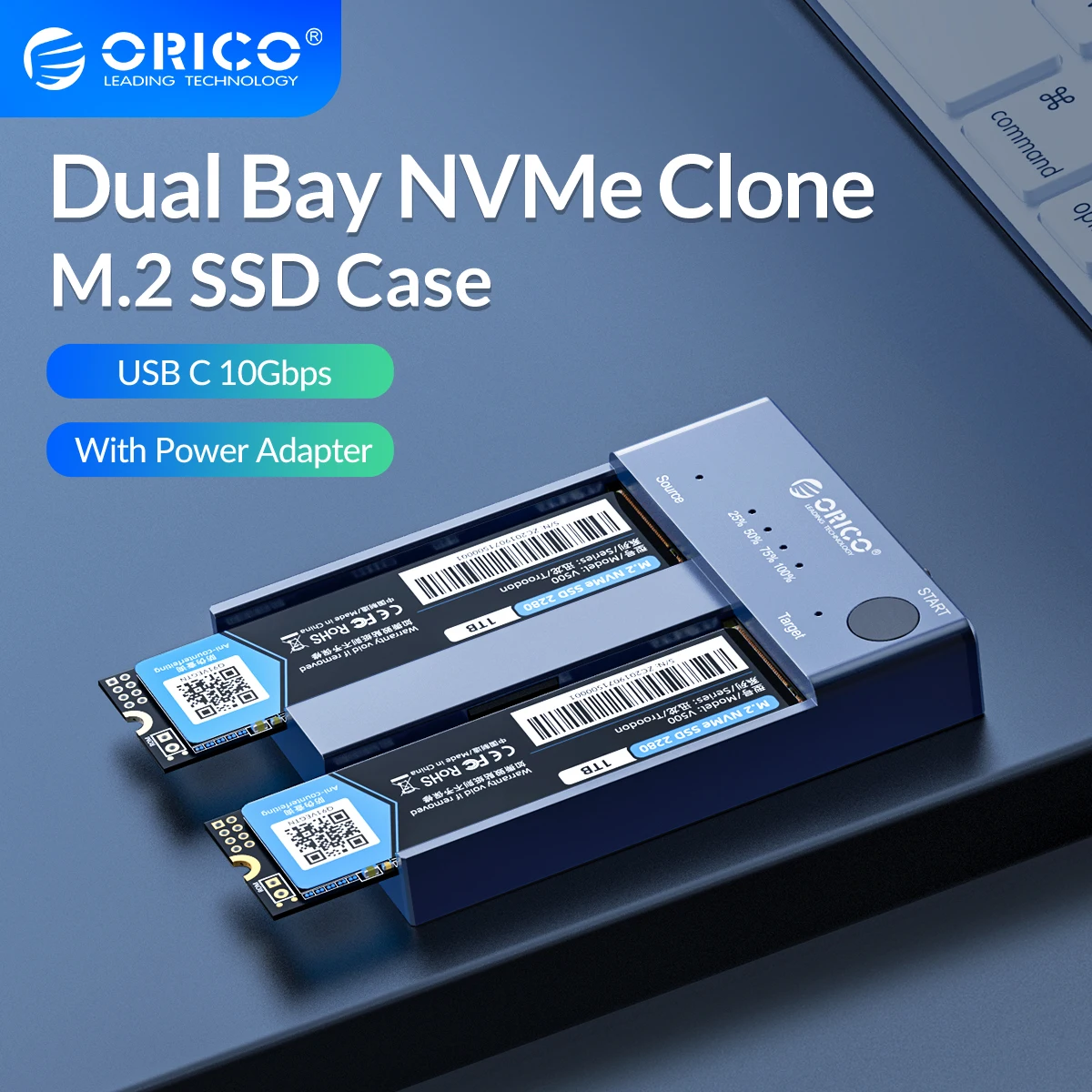 Orico-leitor De Disco Rígido Ssd M.2 Nvme Duplo Bay, Clone Offline, Usb ...
