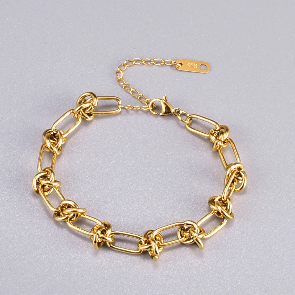 New-Stainless-Steel-Gold-colour-Knotted-Chain-Bracelet-Fashion-Jewelry ...