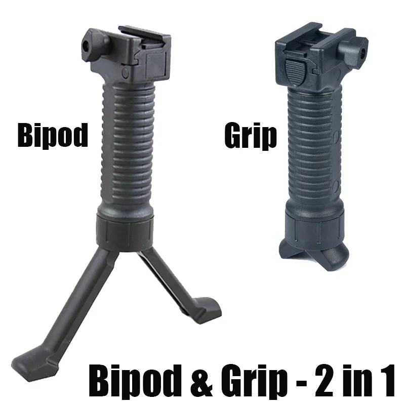 Tactical Vertical Handle Fore Grip with Retractable Spring Loaded Bipod ...