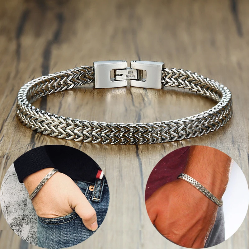 Stainless Steel bracelet Bali Foxtail Chain Bracelet for Mens Double Link Chain Bracelets Men ...