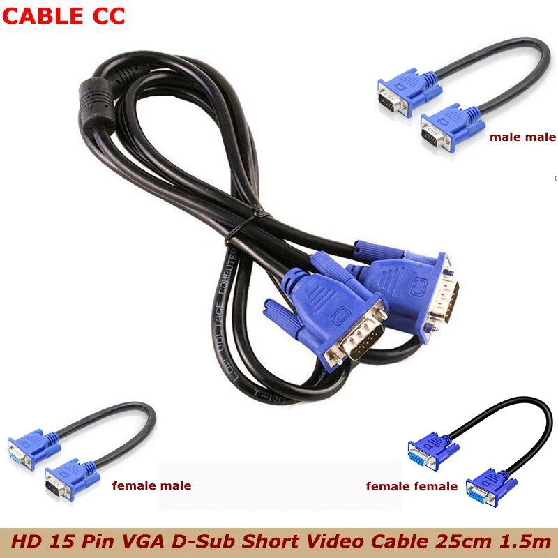 Cable de Vídeo corto HD15Pin VGA d-sub macho a macho M/M macho a hembra ...